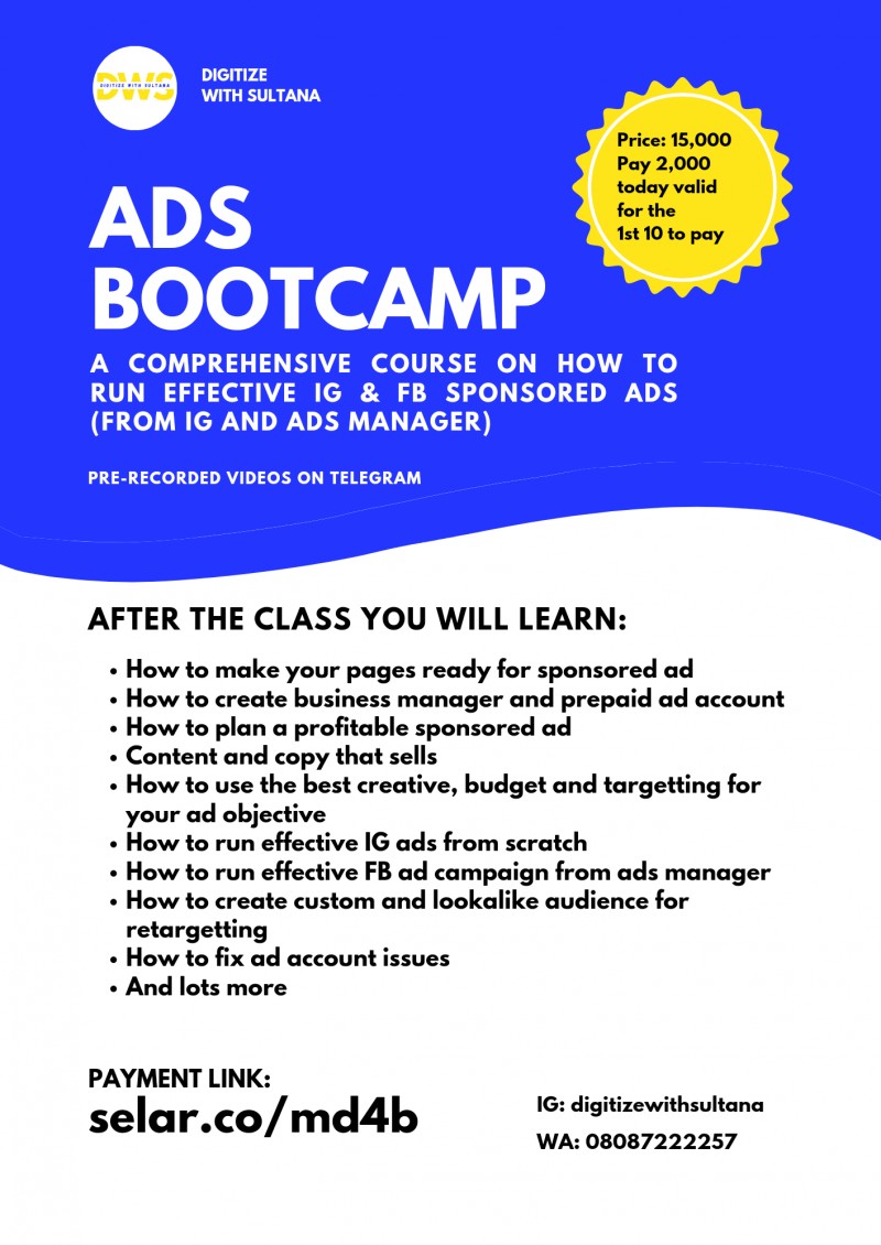 Buy ADS BOOTCAMP by Sumayya Saminu on Selar