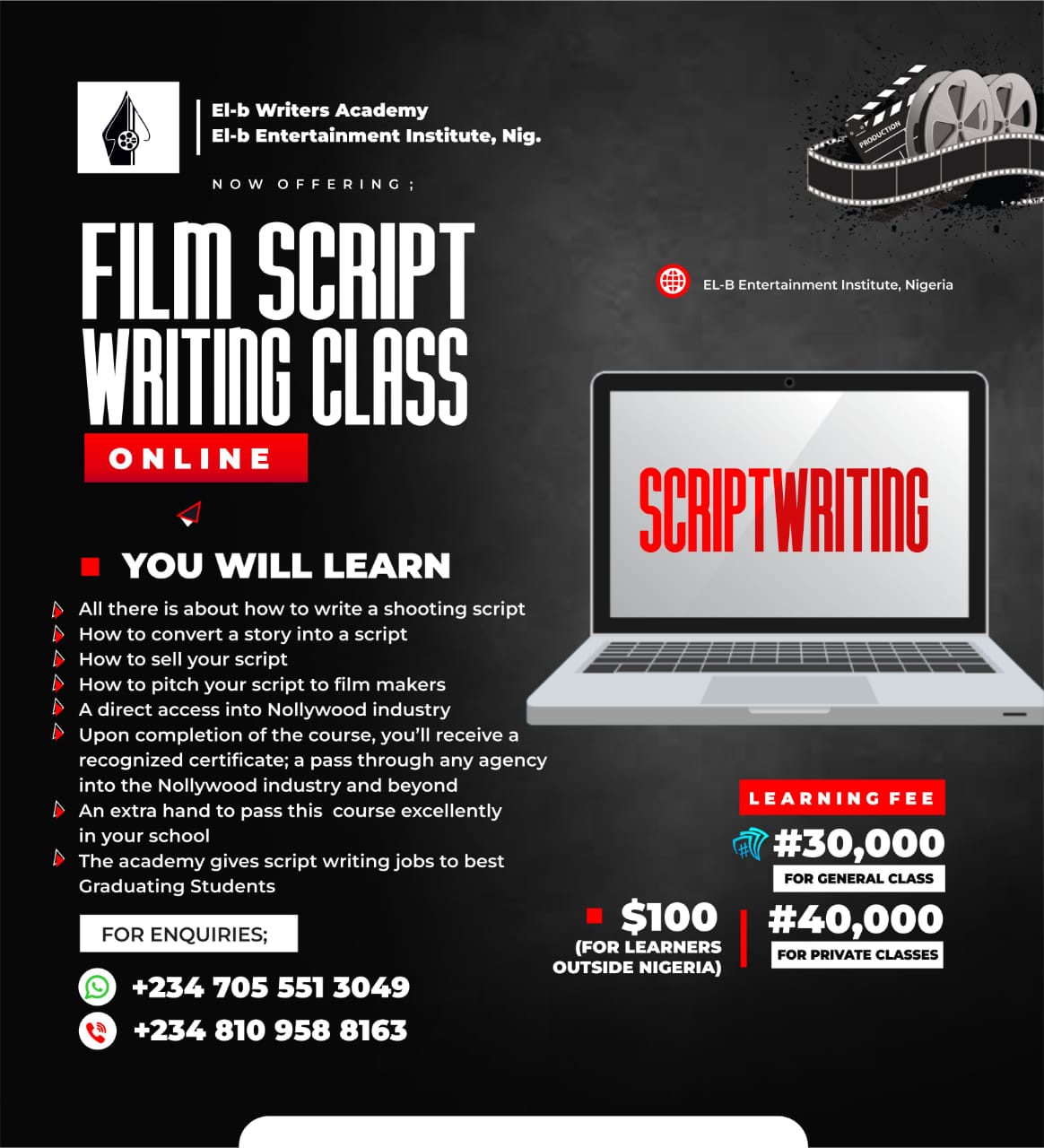 Buy One Month Film Script Writing Course Training. by El-b Writers ...
