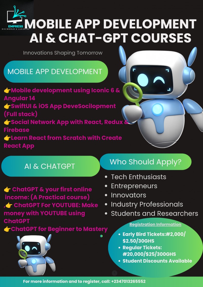 Buy MOBILE APP DEVELOPMENT, AI & CHATGPT by Empress Digiworld on Selar
