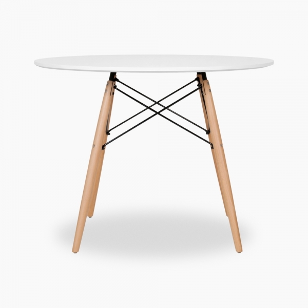 Buy Eames Round Dining Table, White With Natural Leg With Black Brace ...