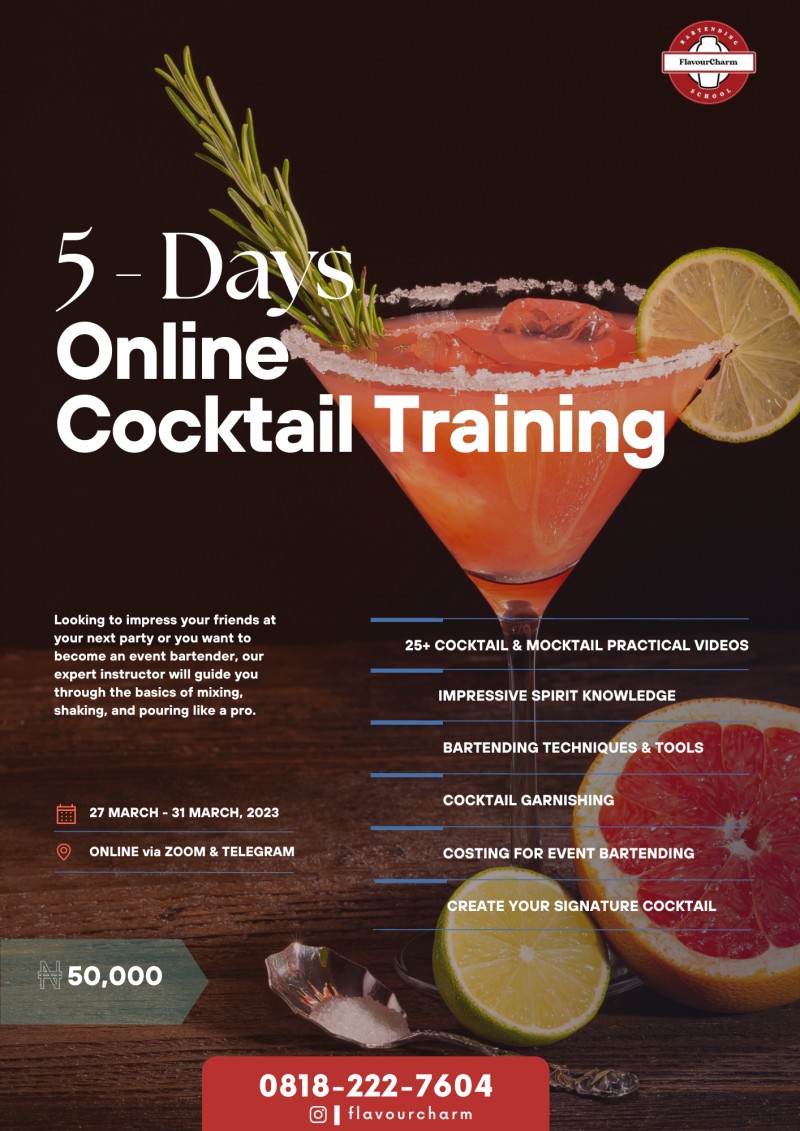 Buy Online Cocktail course by FlavourCharm Bartending School on Selar