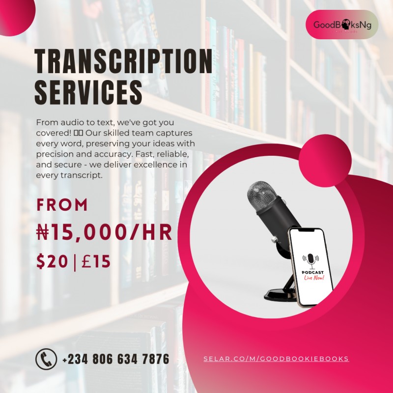 Buy Transcription Services – From $20 per Recorded Hour by GoodBooksNg on Selar