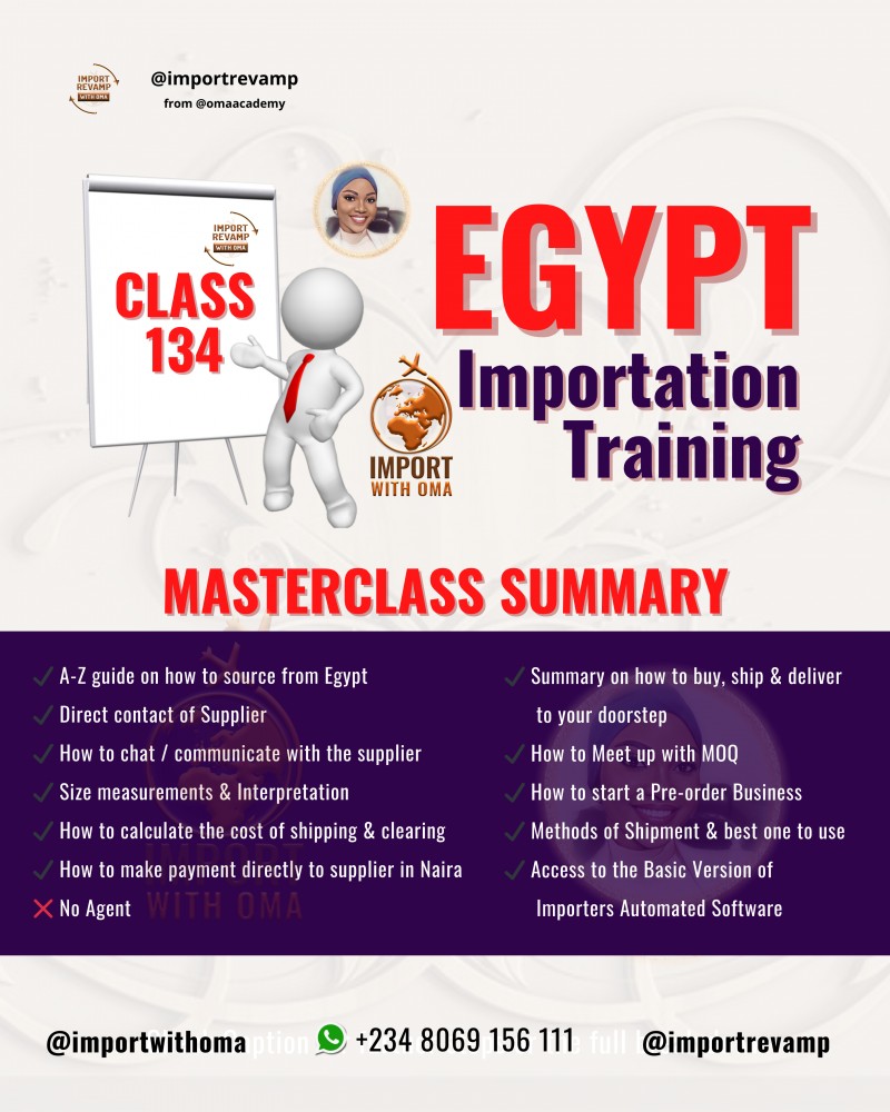 Buy Egypt Masterclass Training - CLASS134 by Import With Oma on Selar