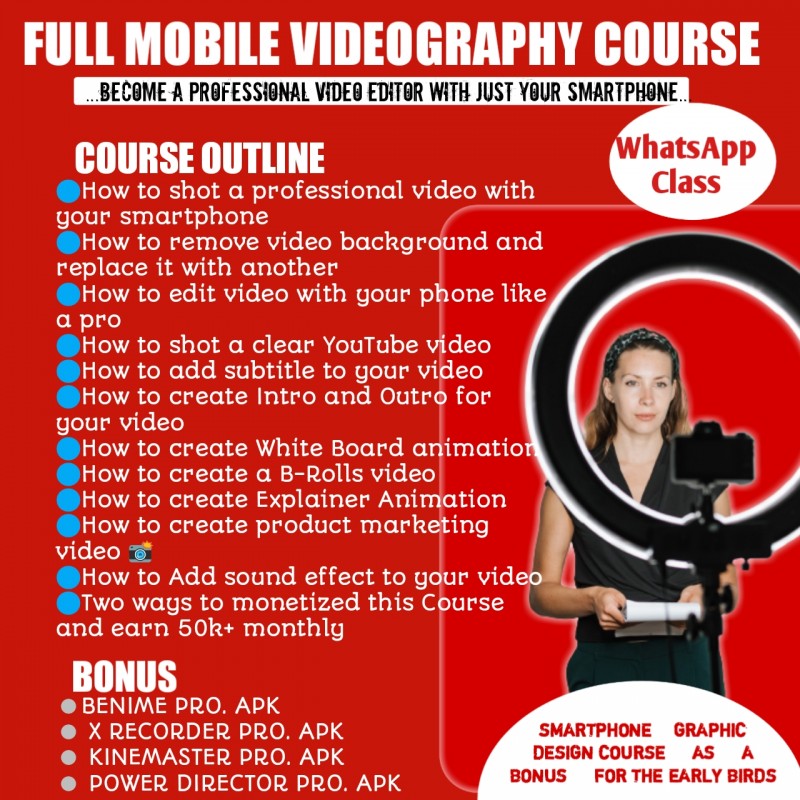 Buy FULL MOBILE VIDEOGRAPHY COURSE by JOSSYTECHNOLOGIES on Selar