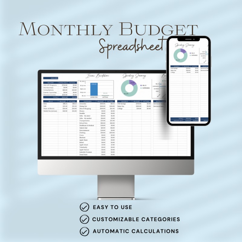 Buy Minimal & Aesthetic Monthly Budget Spreadsheet by LSB Aesthetics on ...