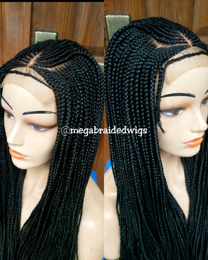 Buy Ready-to-ship Cornrow Wig. 4×4 closure. Color black. 24 inches by Mega Braided Wigs on Selar