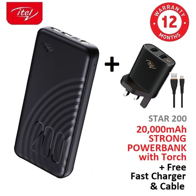 Buy itel 20000mAh Fast Charging, Bright Torch Power Bank + Free Fast Charger by Miracle Express ...