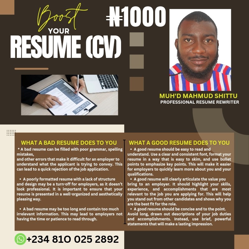 Buy RESUME (CV) REWRITING SERVICE by Muhammed Mahmud Shittu on Selar