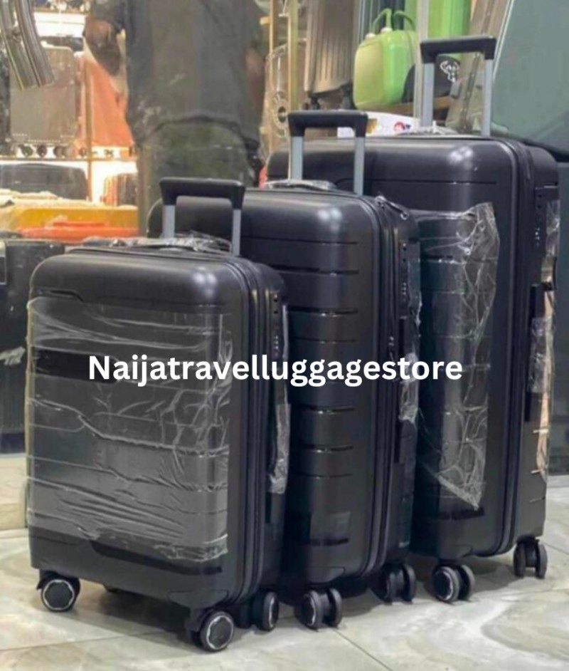 Buy Set of 3 Rubber Travel Luggage - Black. 4 tyres. Zip and code lock ...
