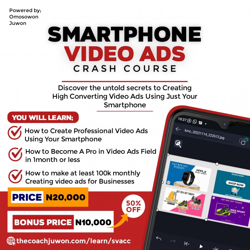 Buy Smartphone Video ads Crash course by Omosowon Juwon on Selar