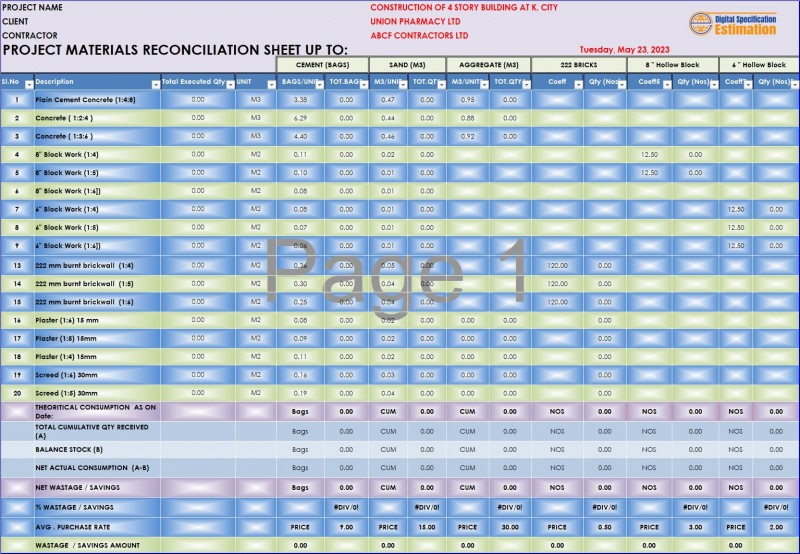 Buy CONSTRUCTION MATERIALS RECONCILIATION TEMPLATE by SAMUEL ...