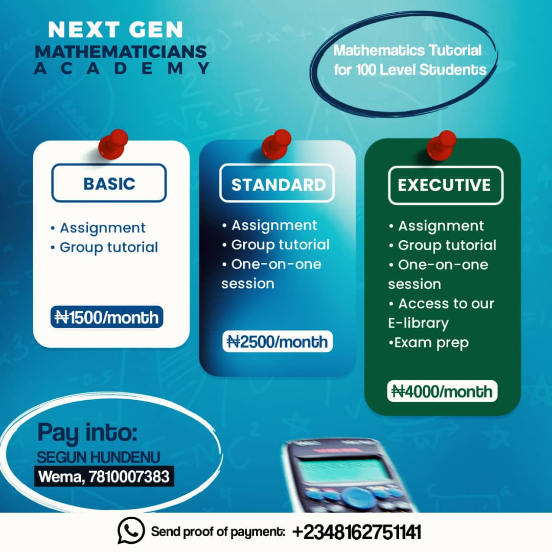 Get 100 Level Maths Tutorial by Segun Ajigbepo on Selar