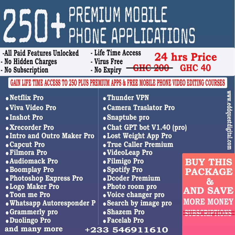 Buy 250plus Premium Mobile Apps by Quashigah Kwasi Edmond on Selar
