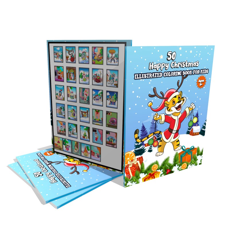 Buy 50 Happy Christmas Illustrated Coloring Book For Kids Ages 8+ by ...