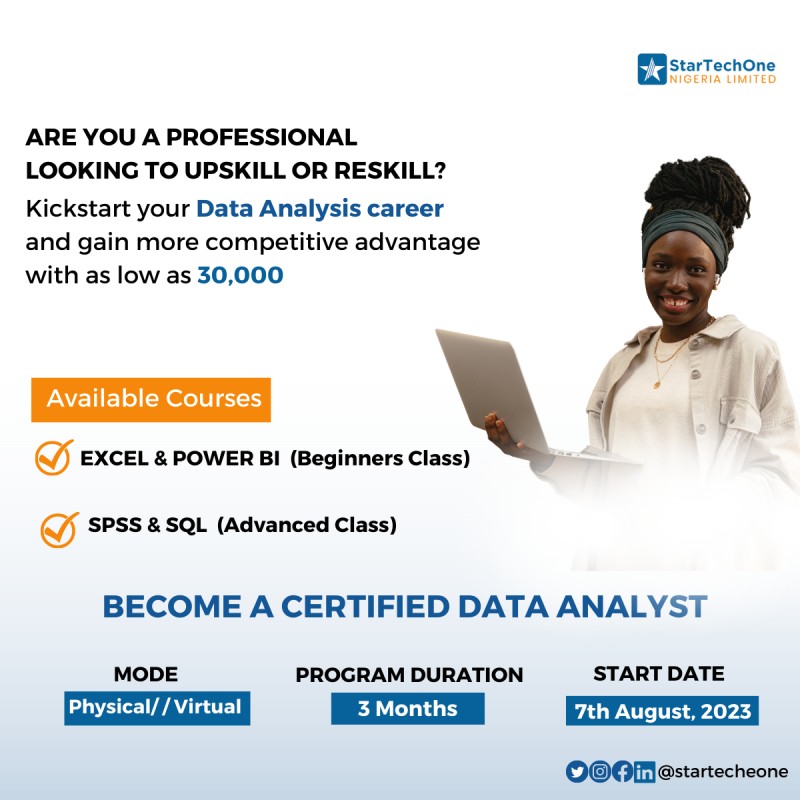 Buy FULL PAYMENT | DATA ANALYTICS COURSE (SPSS & SQL) by StarTechOne Nigeria Limited on Selar