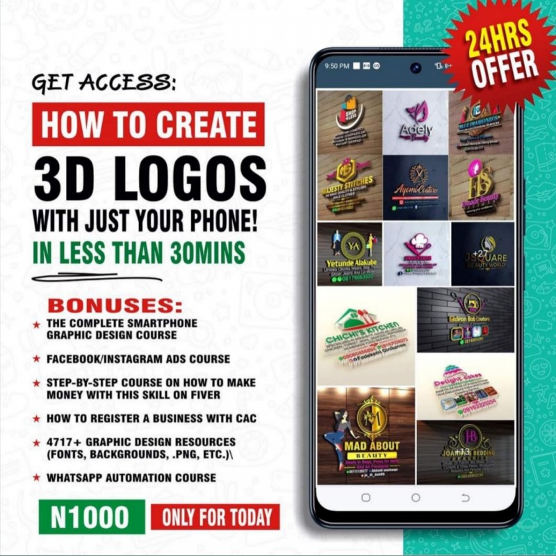 Buy SMART PHONE 3D LOGO DESIGN TRAINING by WECO DIGITAL HUB on Selar