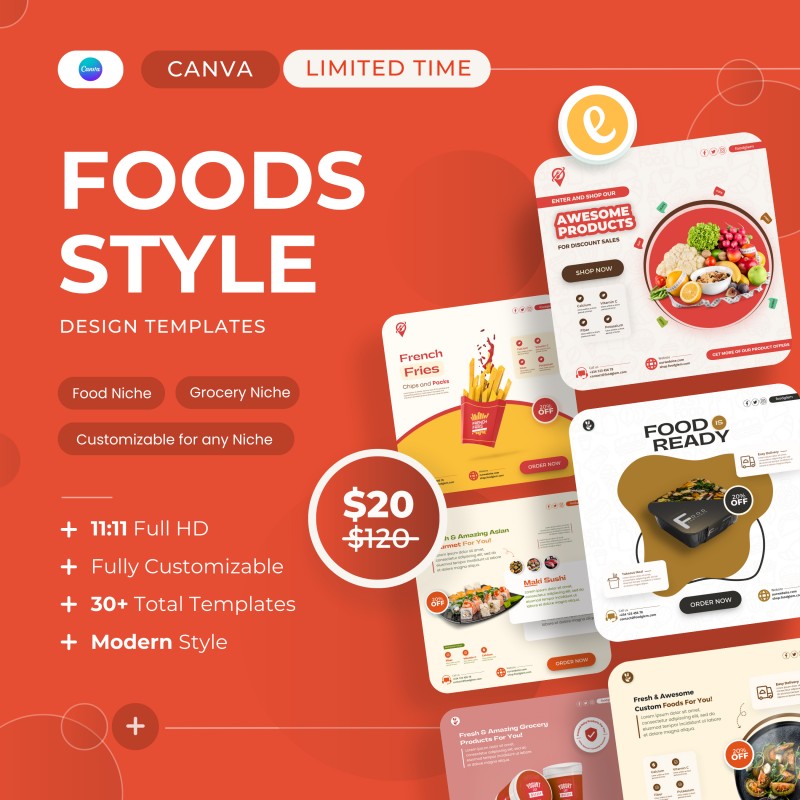 Buy Food Style - Foods, Groceries, Beverages Canva Design Templates by ...