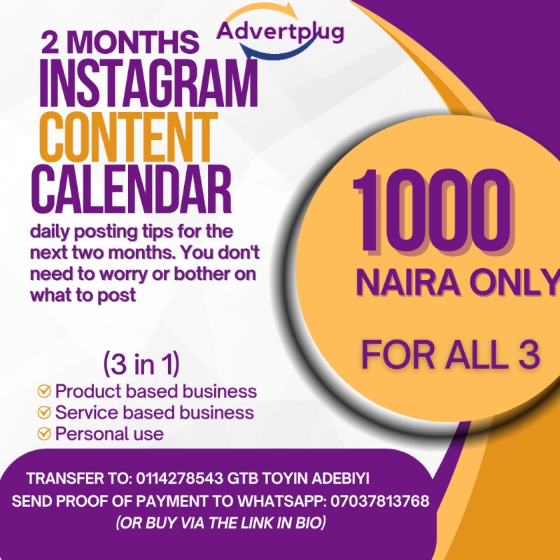 Buy 2 MONTHS CONTENT CALENDAR (3in1) by ADVERTPLUG on Selar