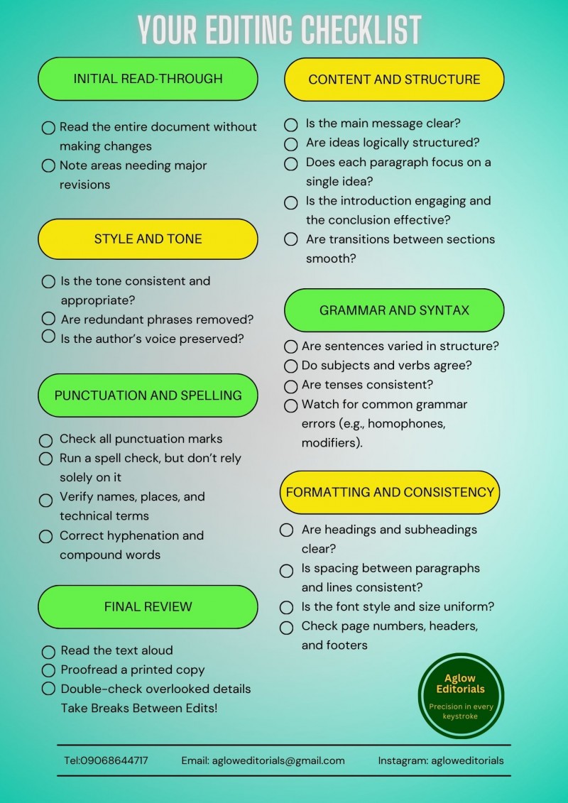 Get YOUR EDITING CHECKLIST by Aglow Editorials on Selar