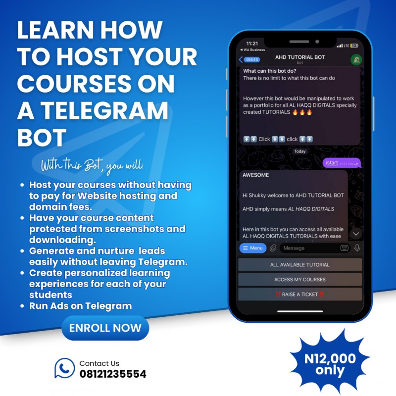 Buy ALMIGHTY TELEGRAM BOT CREATION TUTORIAL by Al Haqq digitals on Selar