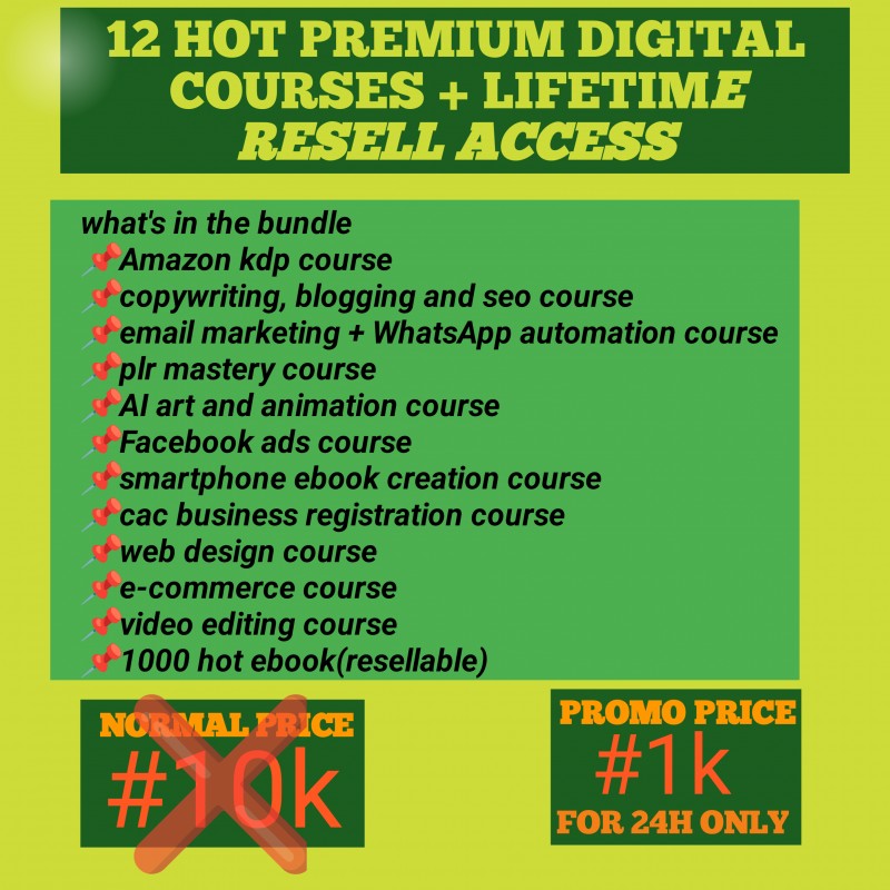 Buy 12 hot premium digital courses + lifetime resell access by Ajiboye ayomide Ezekiel on Selar