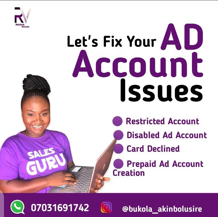 Buy CREATE YOUR AD ACCOUNT/SOLVE ANY AD ISSUE by Bukola Akinbolusire on Selar