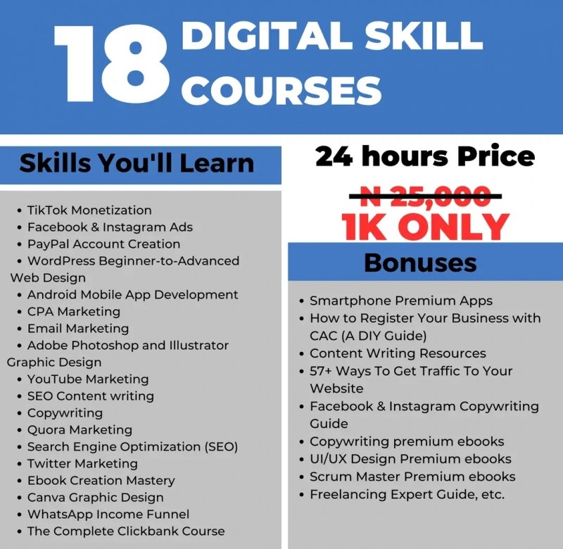 Buy 18 DIGITAL SKILLS DRILL COURSE by Campus Stories on Selar