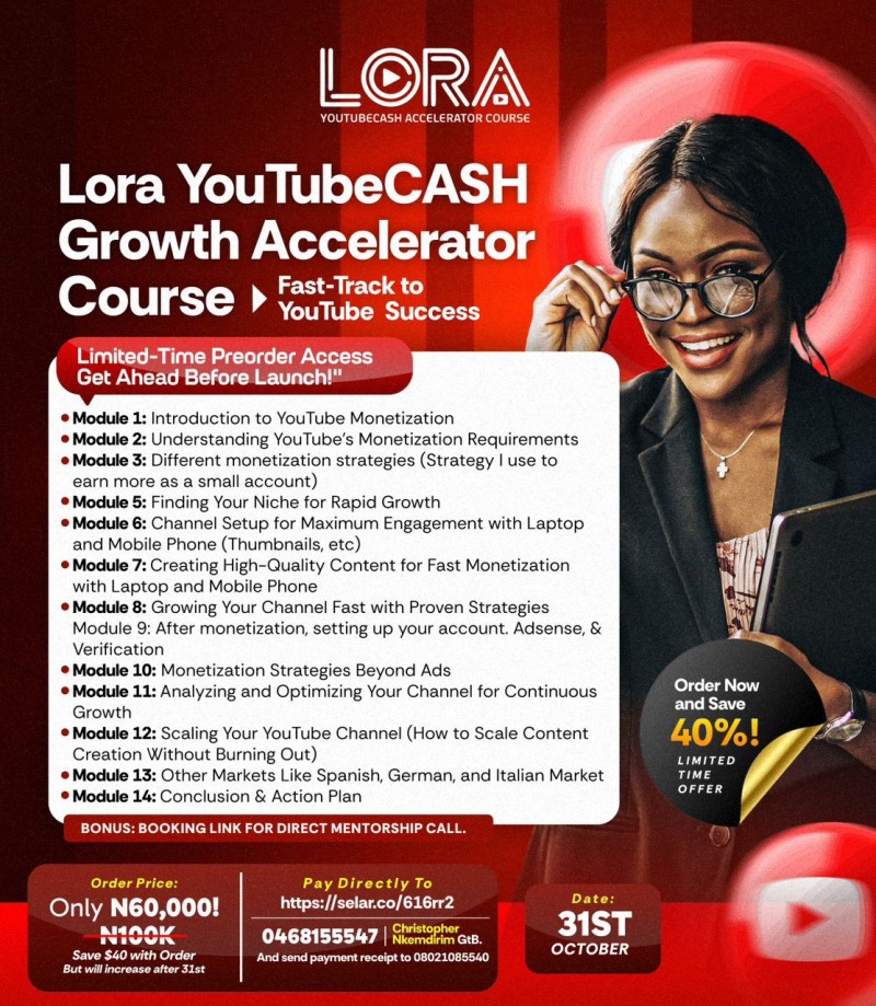 Buy Lora YouTubecash Growth Accelerator Course by Christopher Nkemdirim ...