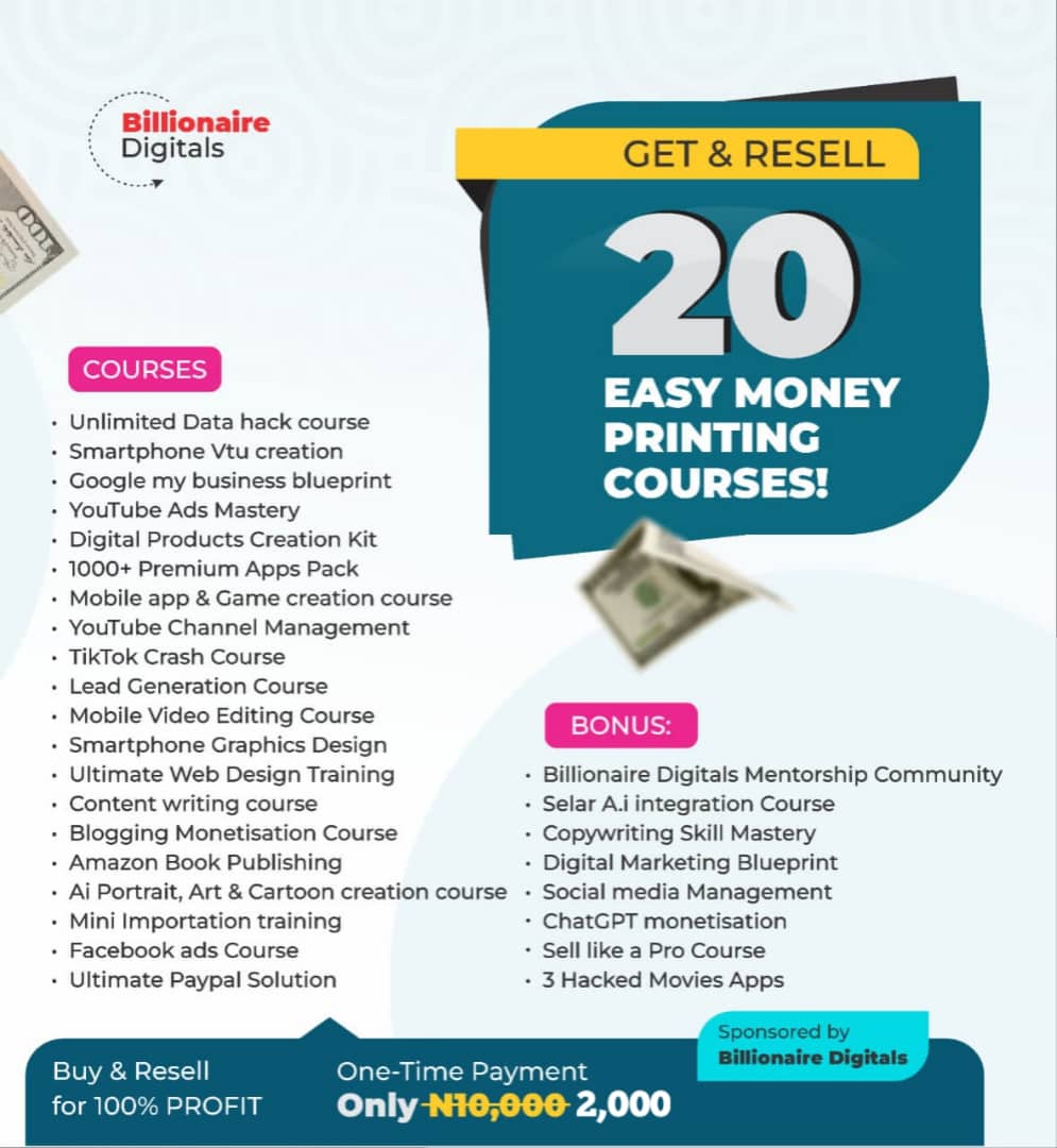 Buy 20 MONEY PRINTING COURSES by Chukwuemeka Onyema on Selar