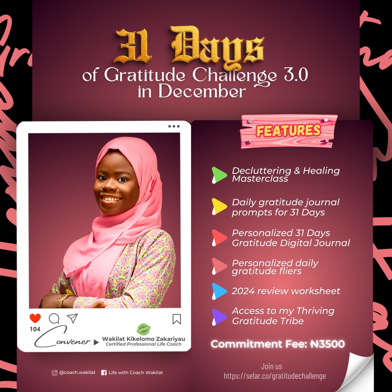 Buy 31 Days Gratitude Challenge in December by Life with Coach Wakilat ...