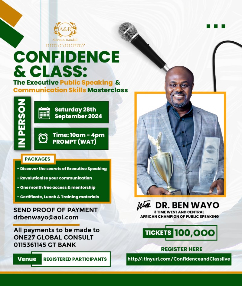 Buy CONFIDENCE & CLASS LIVE (IN PERSON) MASTERCLASS by Benjamin Wayo on ...