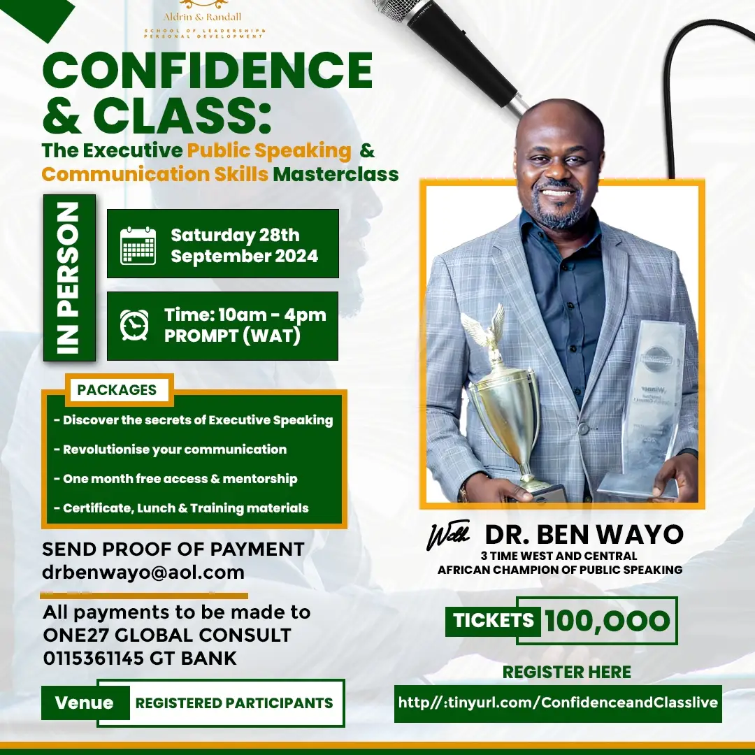 Get FREE TASTER SESSION: CONFIDENCE & CLASS EXECUTIVE MASTERCLASS WITH DR BEN WAYO by Benjamin ...