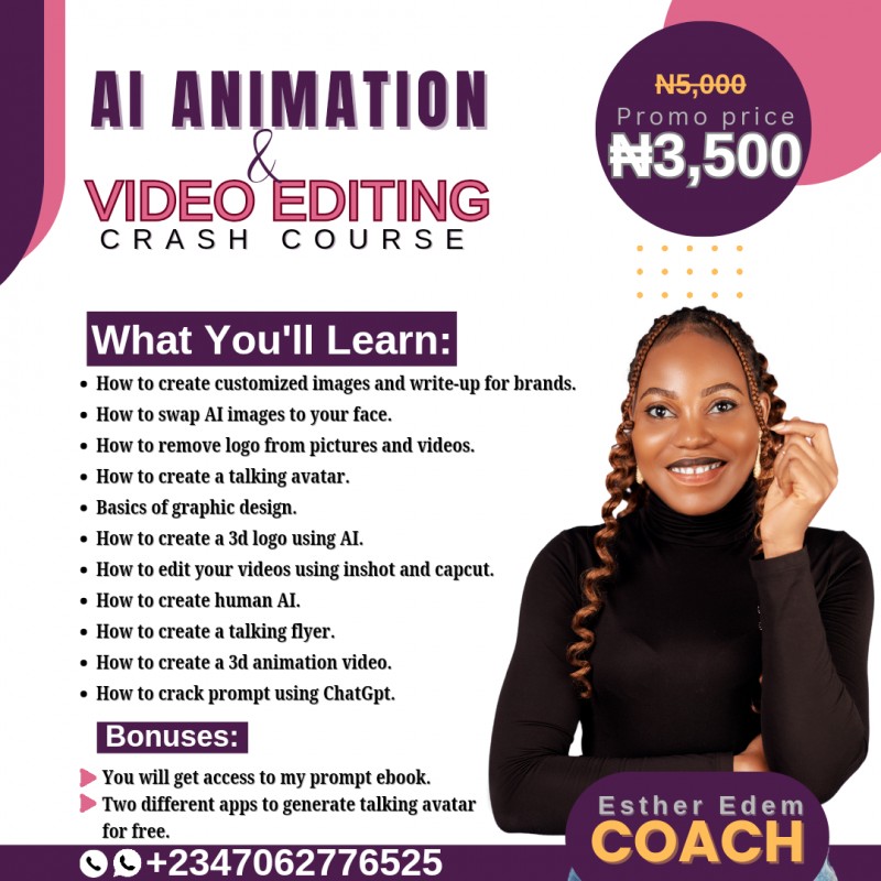 Buy AI ANIMATION AND VIDEO EDITING CRASH COURSE. by Esteely_ng on Selar