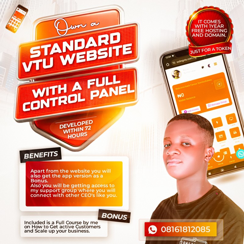 Get VTU Standard Website With Full Control Panel by Favour somtochukwu ...