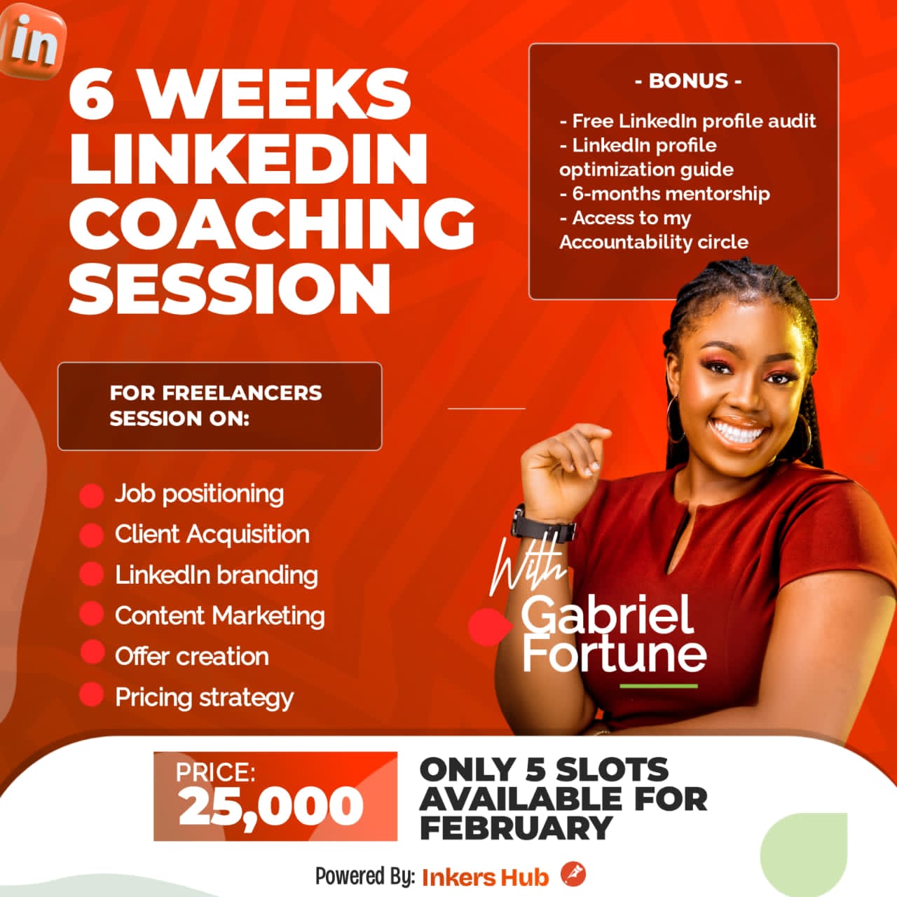 Buy 6 Weeks LinkedIn Coaching Session by Gabriel Fortune on Selar