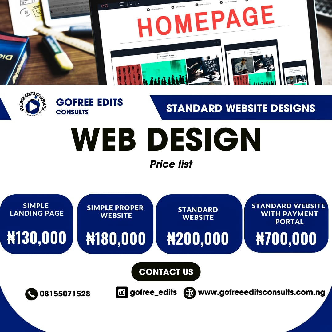 Buy STANDARD WEBSITE DEVELOPMENT SERVICE by Gofree Edits Consults on Selar