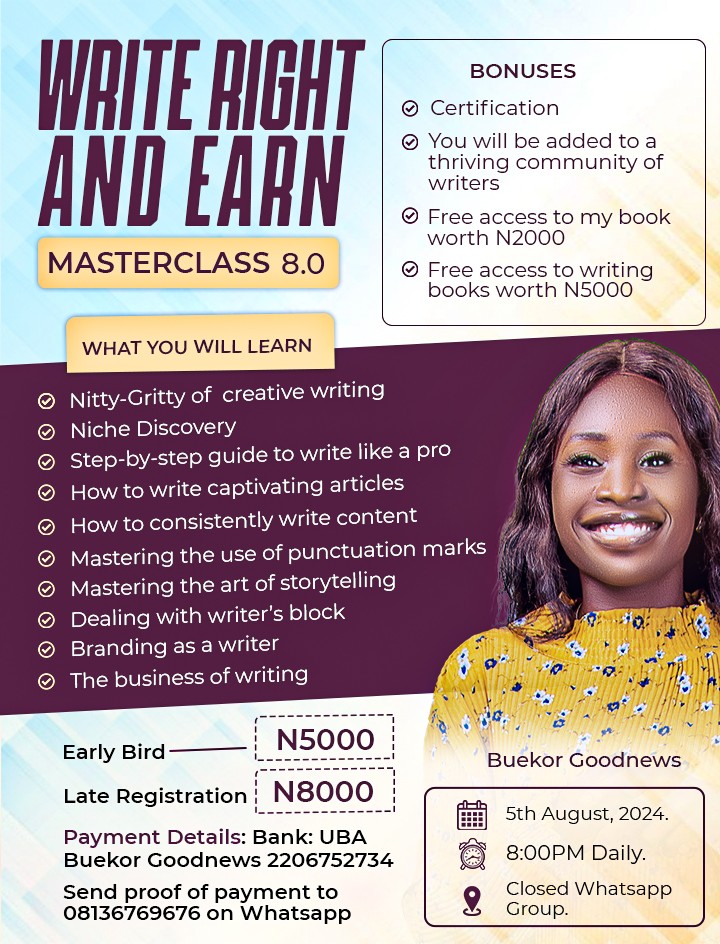 Buy WRITE RIGHT AND EARN MASTERCLASS by Goodnews Buekor on Selar