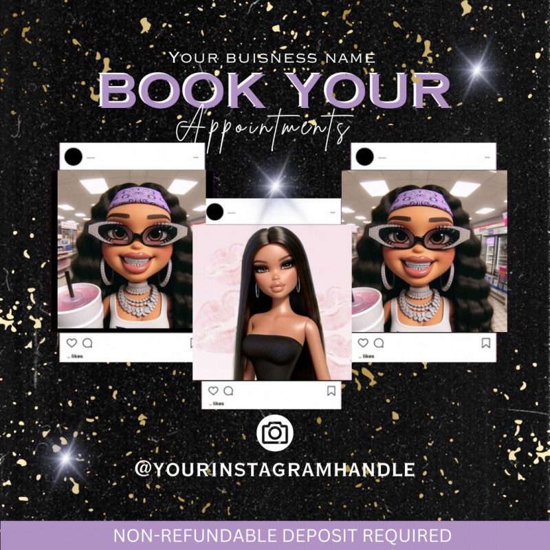 Buy Purple Glitter BOOK APPOINTMENT FLYER INSTAGRAM TEMPLATE | CANVA ...