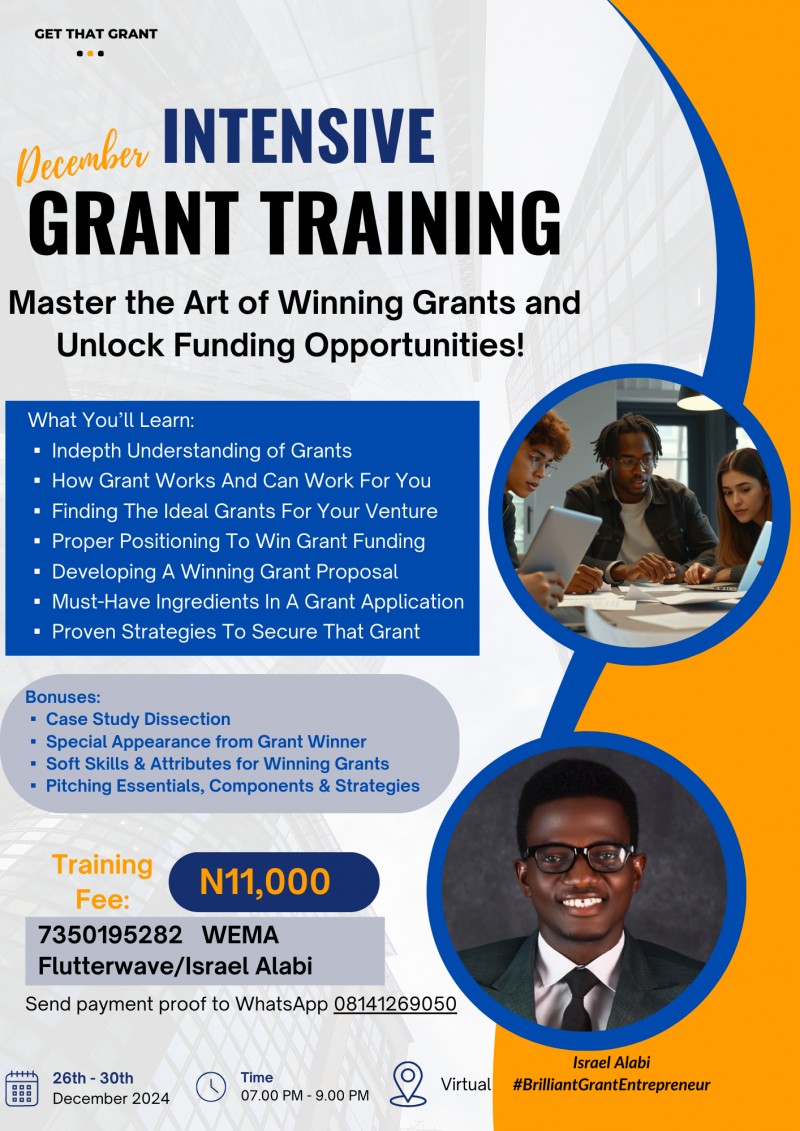 Buy DECEMBER INTENSIVE GRANT TRAINING by Israel Alabi on Selar