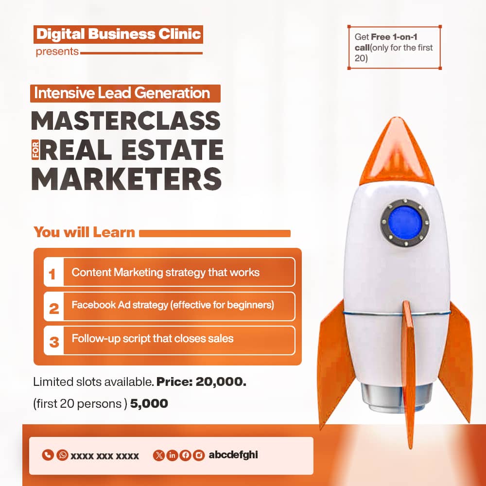 Buy INTENSIVE LEADS GENERATION MASTERCLASS FOR REAL ESTATE MARKETERS by Digital Business Clinic ...