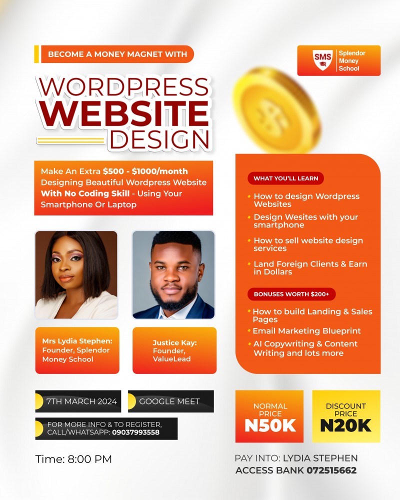 Buy Website design with WordPress by Stephen Lydia on Selar