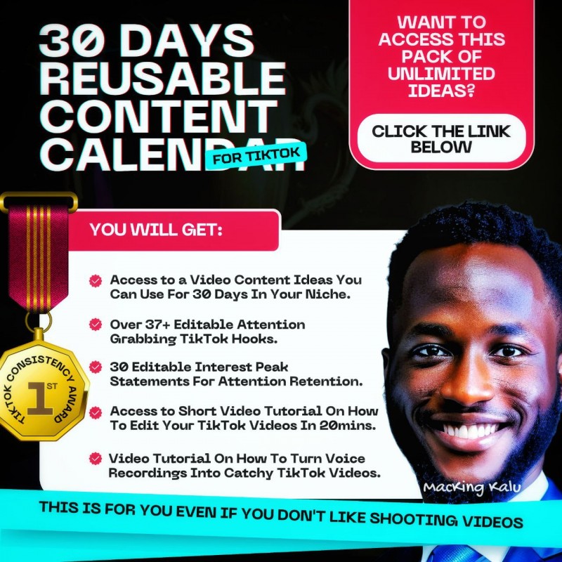 Buy 30 DAYS REUSABLE CONTENT CALENDAR FOR TIKTOK. by MacKING KALU on Selar