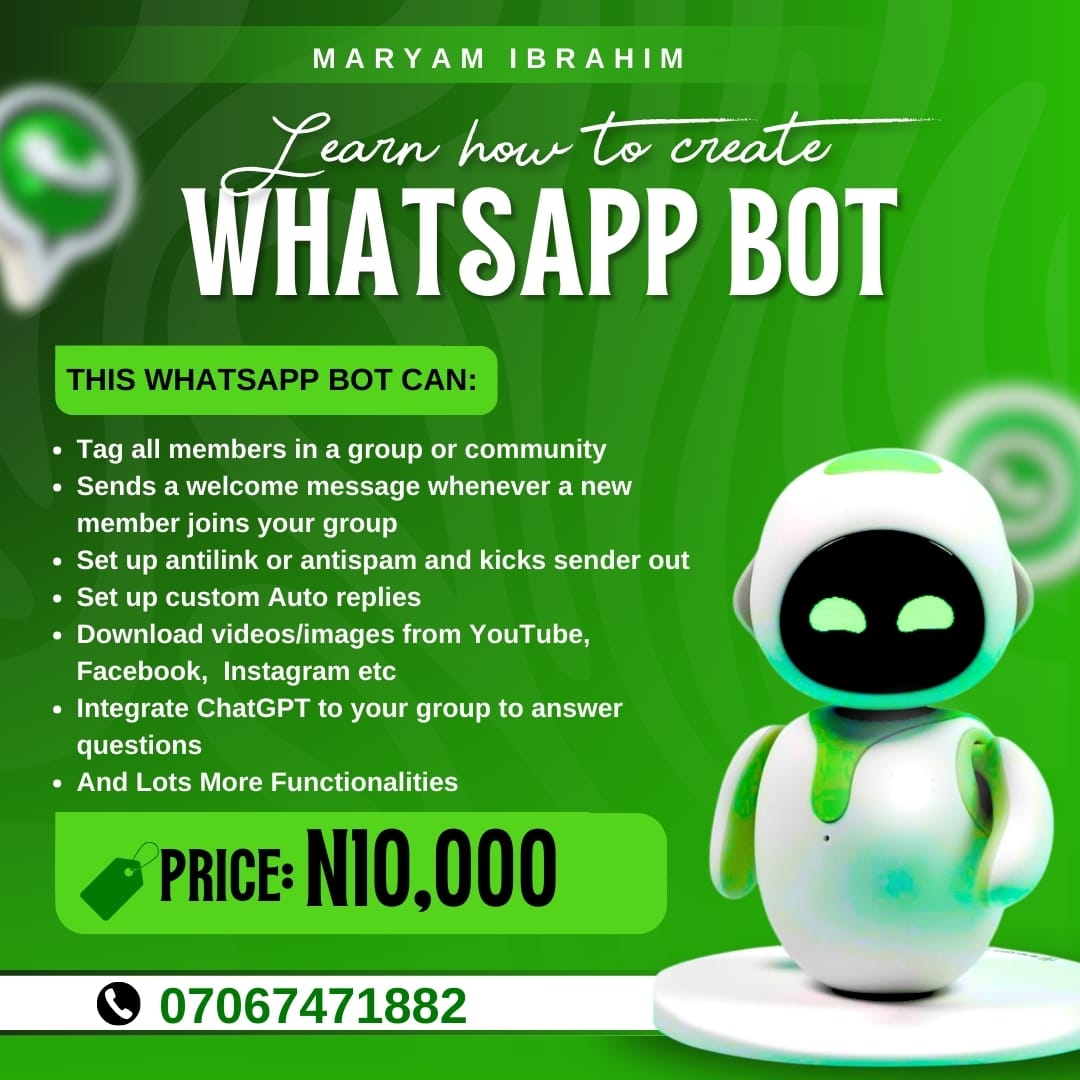 Buy Whatsapp Bot Creation Course by Maryam Ibrahim on Selar