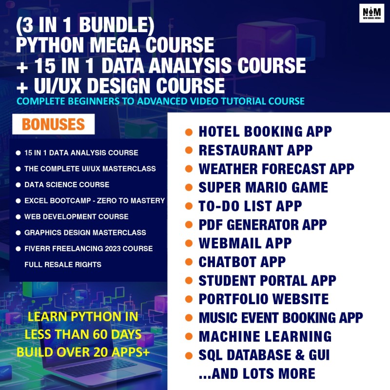 Buy PYTHON MEGA COURSE ( 3 in 1 BUNDLE ) by NI Media on Selar