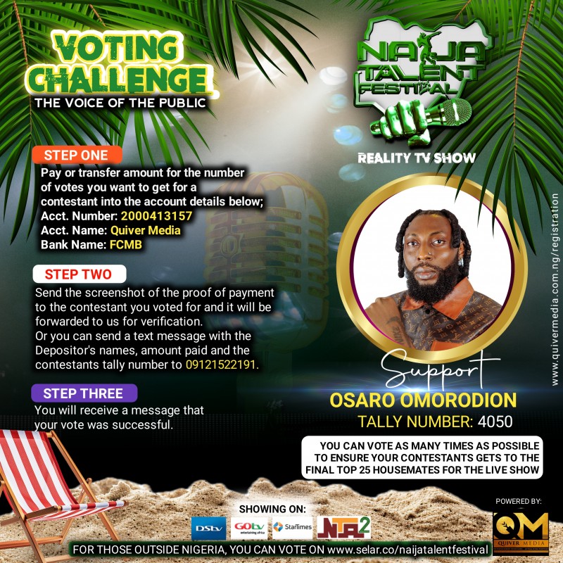 Buy NTF OSARO OMORODION 2024 by NAIJA TALENT FESTIVAL REALITY TV SHOW on Selar