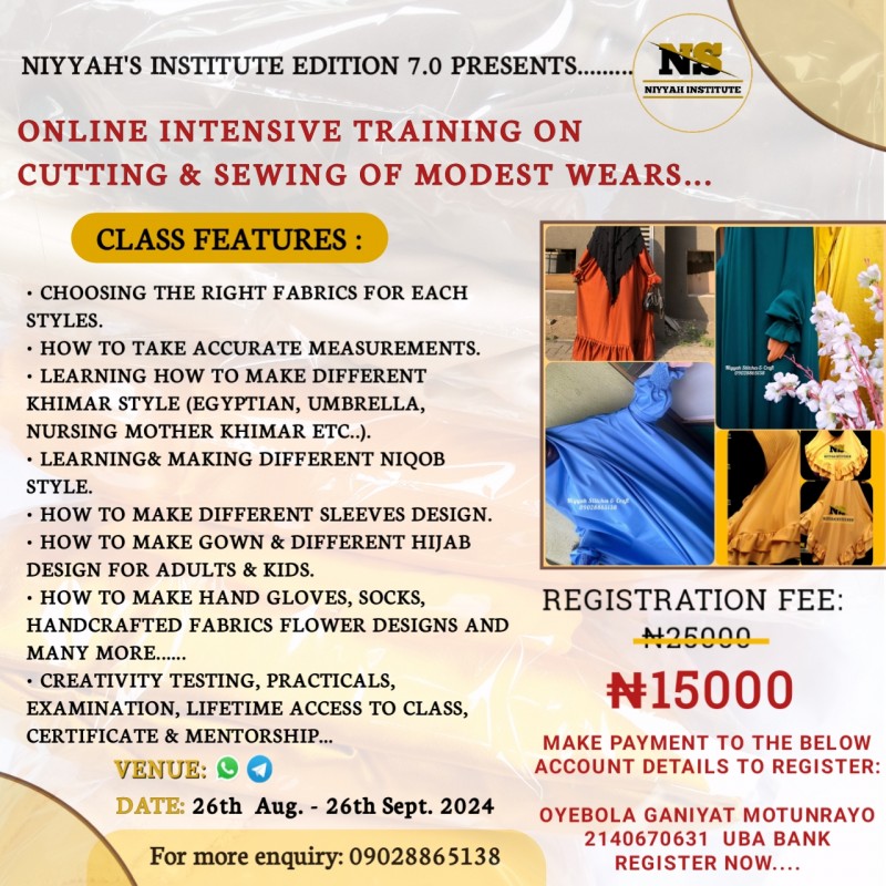 Buy ONLINE INTENSIVE CUTTING & SEWING OF DIFFERENT MODEST WEARS ...