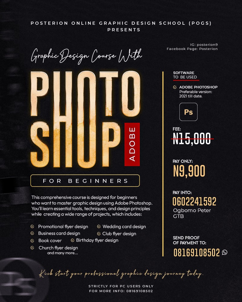Buy GRAPHIC DESIGN COURSE WITH ADOBE PHOTOSHOP (FOR BEGINNERS) by Peter Odion Ogbomo on Selar