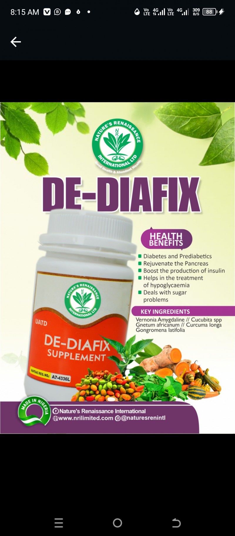 Buy DE-DIAFIX (60 CAPS) by OLUSIM GLOBAL NETWORK on Selar