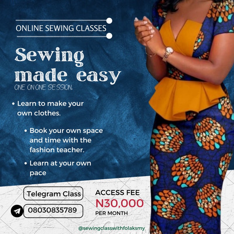 Buy Online Private Sewing class by Folake Mary Akinola on Selar