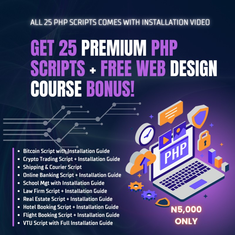 Buy 25 Premium Php Scripts Free Complete Web Design Course By Netfix Digital Solutions On Selar
